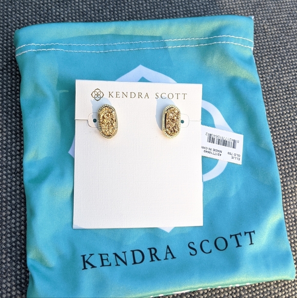Kendra Scott | Jewelry | Nwt Kendra Scott Ellie Gold Drusy On Gold Oval Stud Earrings Rare ...